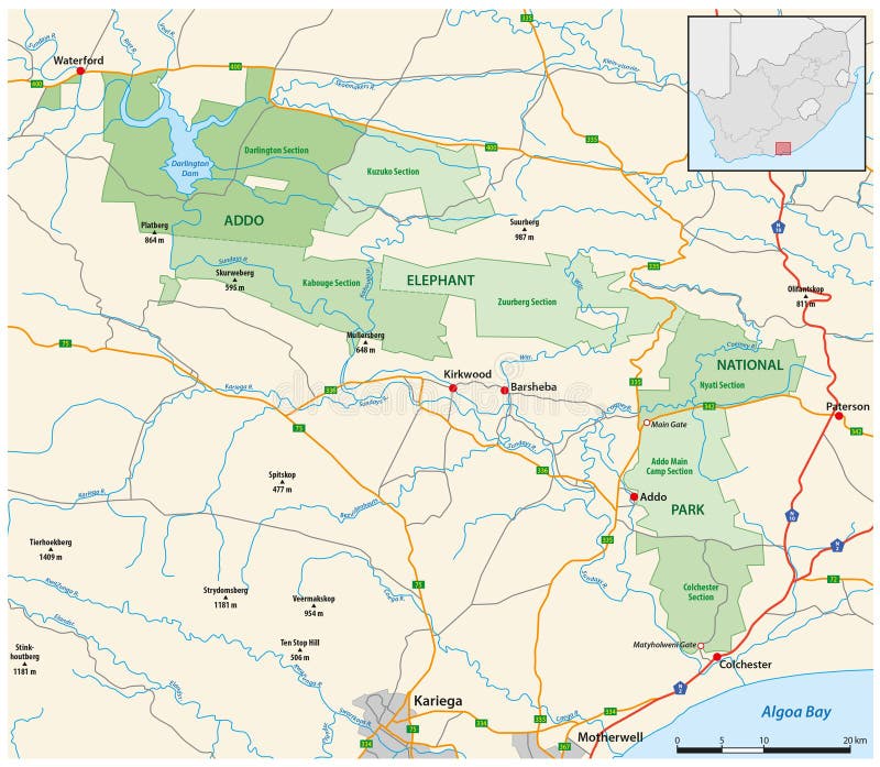 Vector Map of South Africas Addo Elephant National Park Stock Vector ...