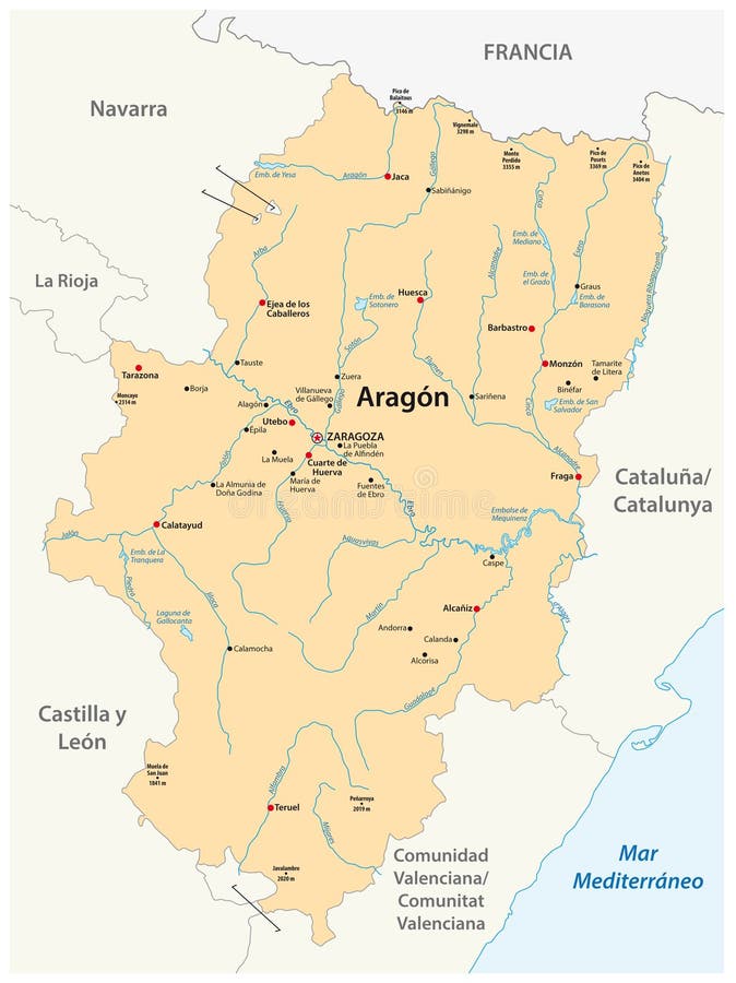 Vector Map of the Spanish Autonomous Region of Aragon Stock Vector ...