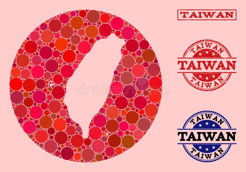 Hole Circle Map of Taiwan Mosaic and Watermark Stamp Stock Illustration ...