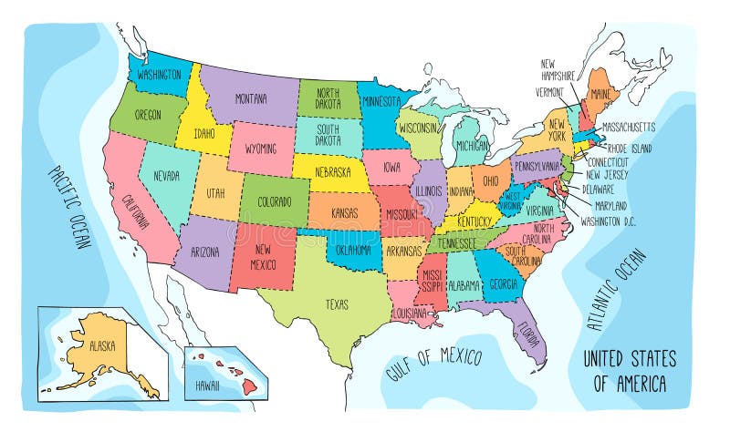 Colorful Hand Drawn Vector Map of the USA Stock Vector - Illustration ... Colorful Hand Drawn Vector Map of the USA Stock Vector - Illustration ...