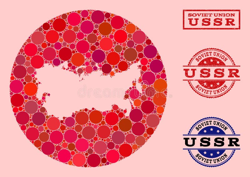 Stencil Circle Map of USSR Mosaic and Scratched Stamp Stock ...