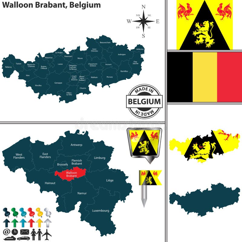 Map of Walloon Brabant, Belgium Stock Vector - Illustration of icon ...