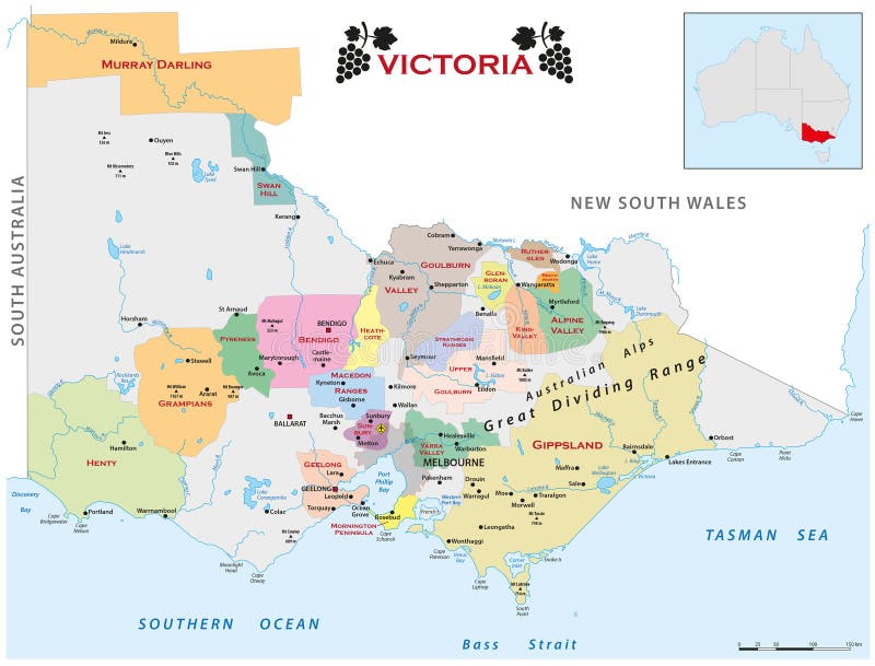 Vector Map of the Wine Growing Regions of the Australian State of ...