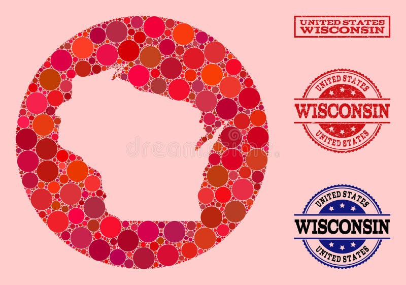 Stencil Circle Map of Wisconsin State Mosaic and Rubber Seal Stock ...