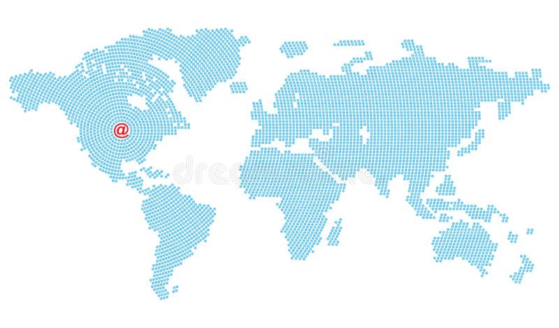 Vector Map of the World Consisting of Blue E-mail Symbol Arranged in ...