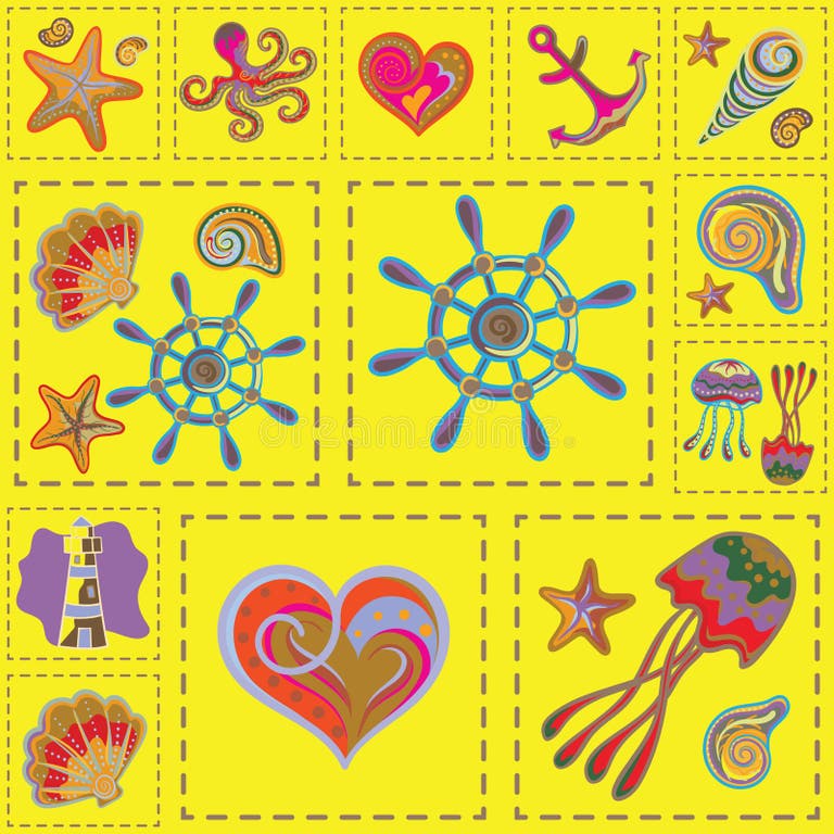 Vector Marine Seamless Pattern. Sea Patchwork. Stock Illustration ...