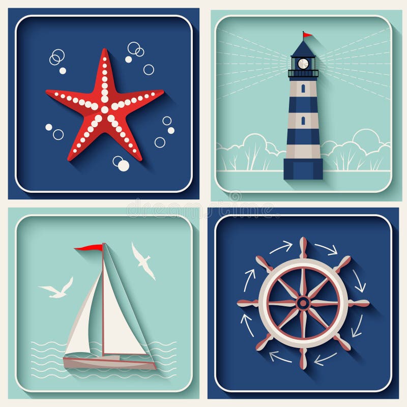 Vector marine theme icons stock vector. Illustration of lighthouse ...