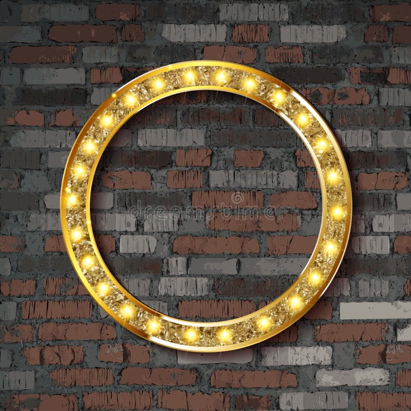 Circle Background on Brick Wall. Neon Lights Sign. Stock Vector ...