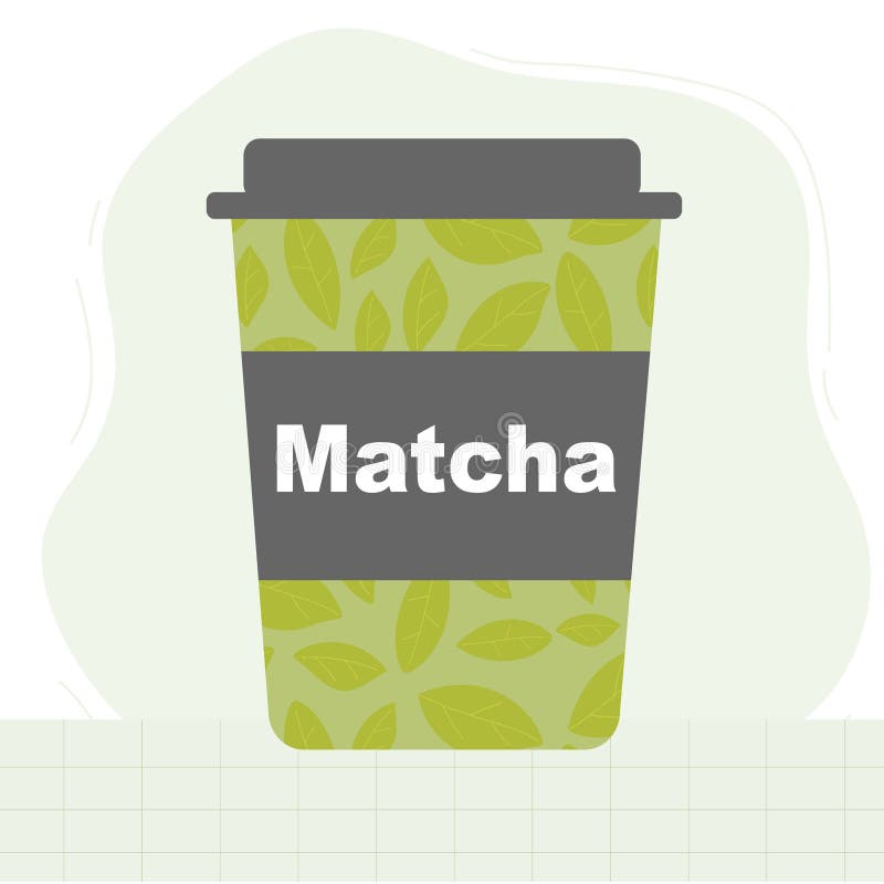 Vector Matcha Tea Paper Cup with Green Leaves Pattern in a Flat Style ...
