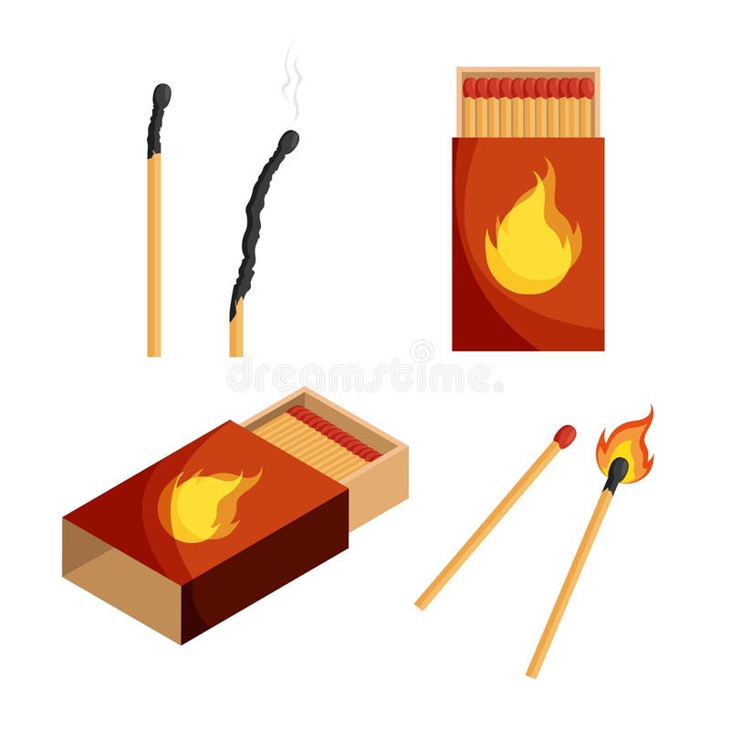 Vector Matches with Fire and Matchbox. Stock Vector - Illustration of ...