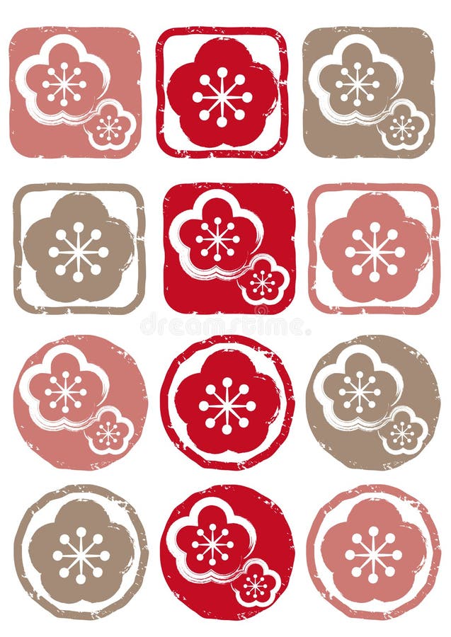 Ume Flower Stamp - Icon Set Stock Vector - Illustration of retro, decor ...