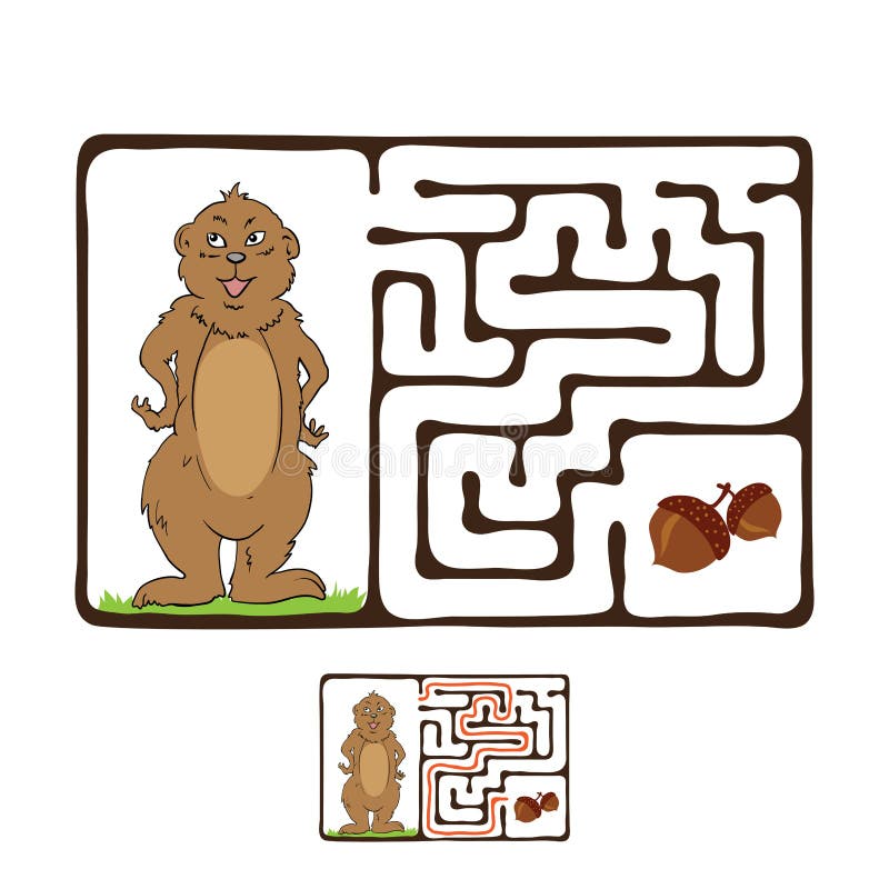 Vector Maze, Labyrinth with Marmot and Nut Stock Vector - Illustration ...