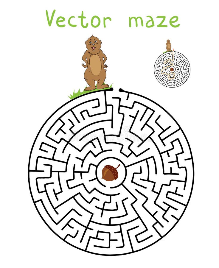 Vector Maze, Labyrinth with Marmot and Nut Stock Vector - Illustration ...