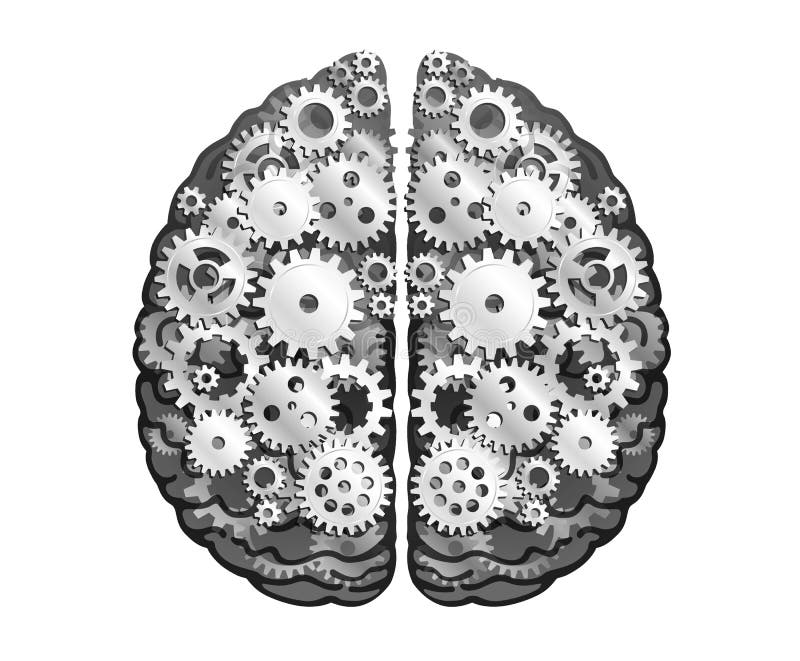 Vector Mechanical Human Brain. Silver Metal Cog Wheels and Gears ...