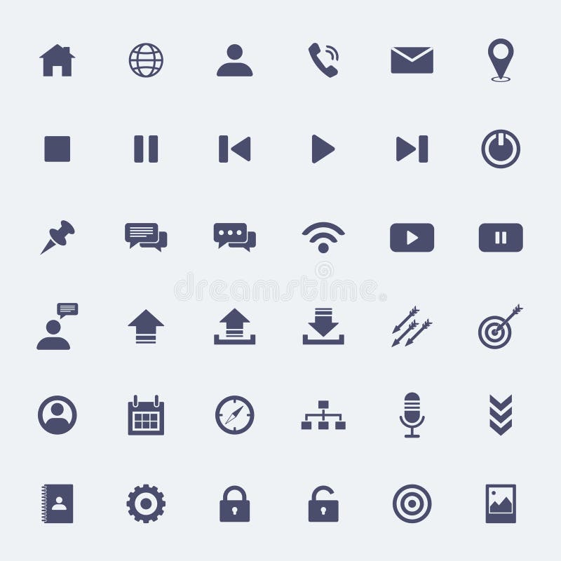 36 Vector Media Icons Set Illustration Stock Vector - Illustration of ...