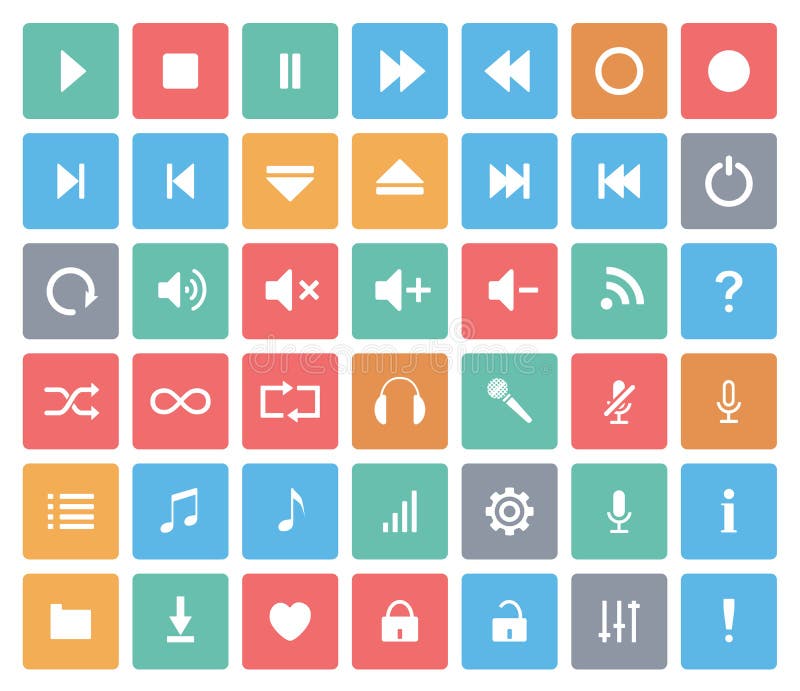 Vector Media Player Color Icons Set Stock Vector - Illustration of blue ...