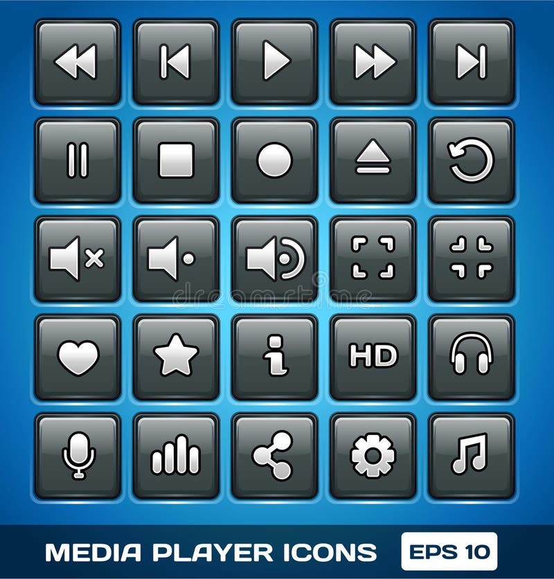 Media Player Vector Icons Set Stock Illustration - Illustration of ...