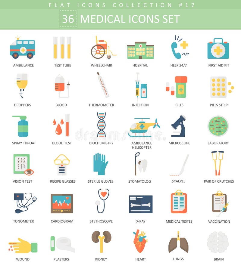 Vector Medical Color Flat Icon Set. Elegant Style Design Stock Vector ...