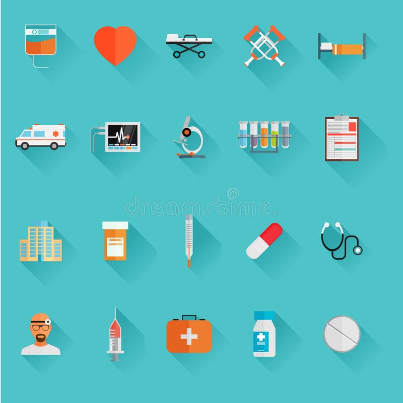 Vector Medical Icons 20 Set. Flat Vector Stock Vector - Illustration of ...