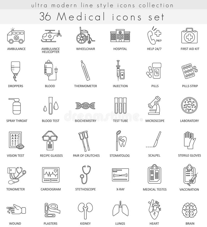 Medical Outline Concept Symbols. Perfect Thin Line Stroke Icons ...