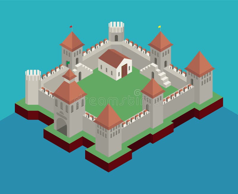 Isometric Image of a Medieval Fortress. 3D Isometric Drawing Stock ...
