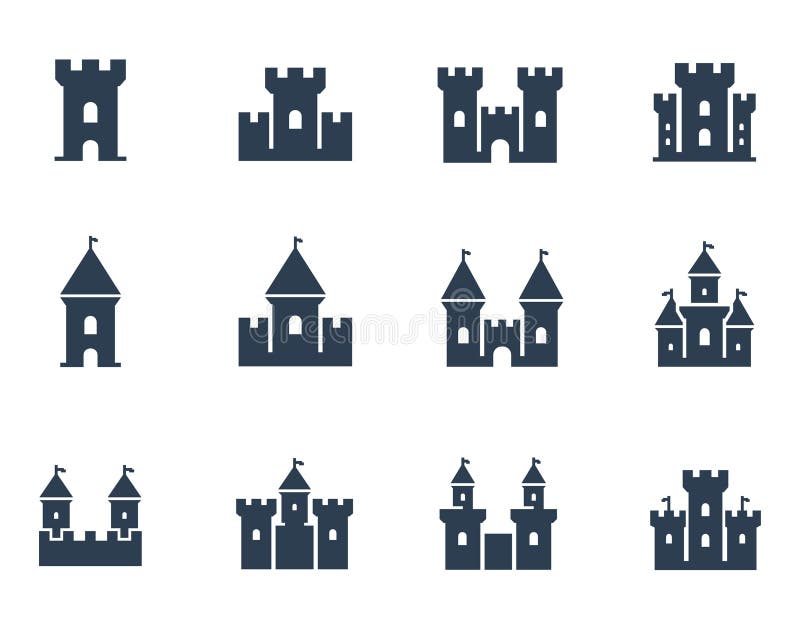Medieval castles icon set stock vector. Illustration of silhouette ...