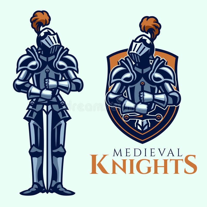 Medieval Knight Mascot Sport Logo Style Set Stock Vector - Illustration ...