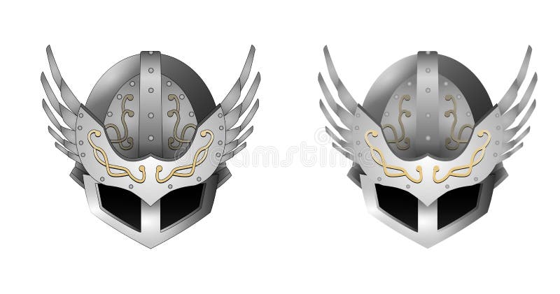 Vector Medieval Metal Winged Helmet with Patterns on a White Background ...