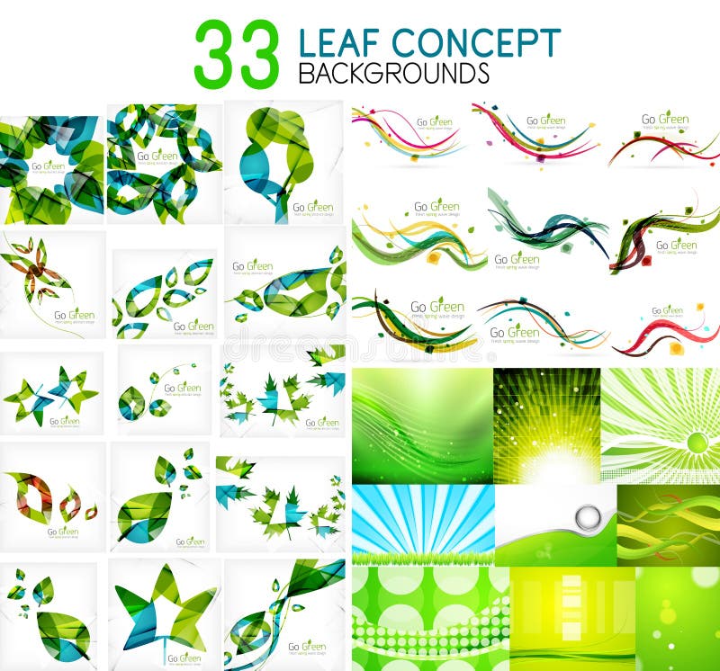 Vector Mega Collection of Green Concepts, Leaf Icons, Summer and Spring ...