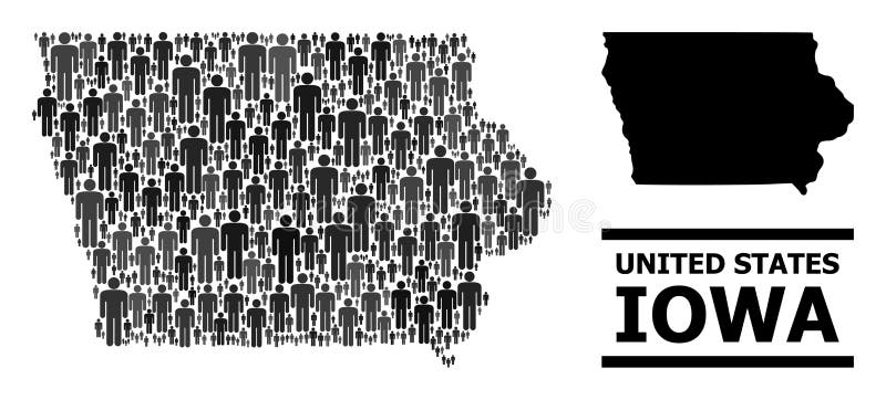 Vector Men Collage Map of Iowa State and Solid Map Stock Vector ...