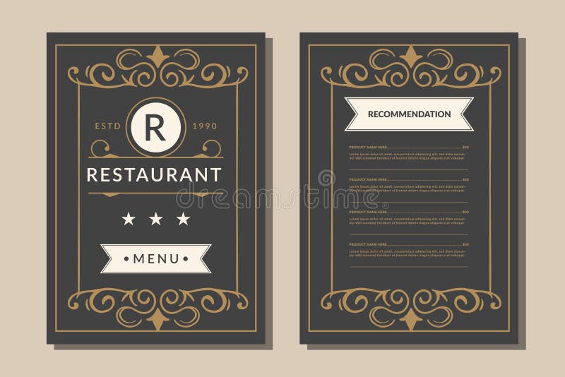 Vector Menu Design for the Restaurant with a Vintage Border Stock ...