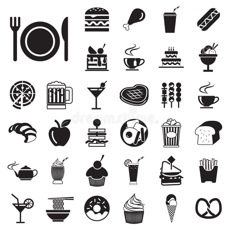 Vector Menu Food and Drink Icons Set Stock Vector - Illustration of ...