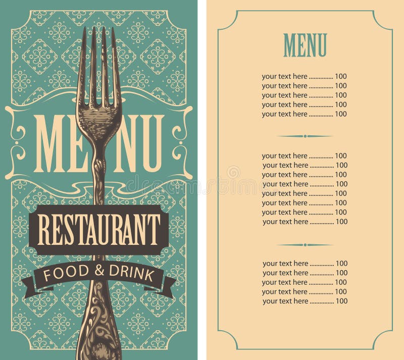 Restaurant Menu Template with Price List and Fork Stock Vector ...
