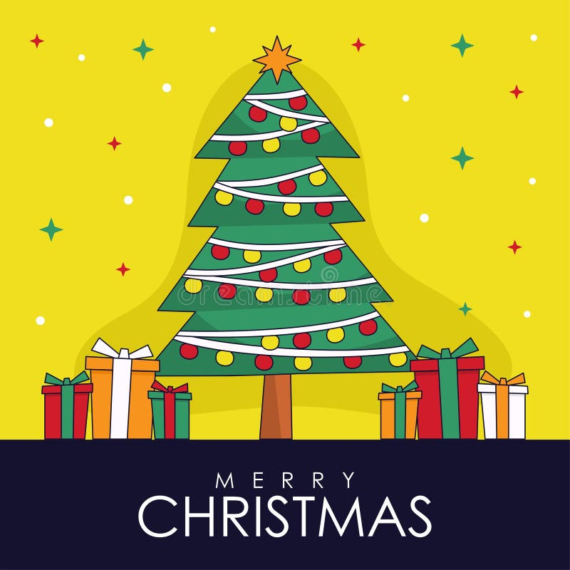 Vector Merry Christmas Poster on Yellow Background Stock Vector ...