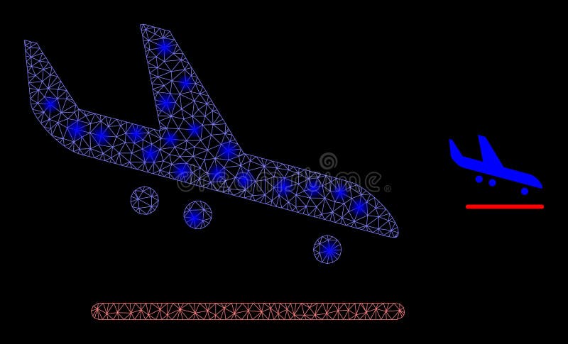 Vector Mesh Web Airplane Arrival with Shiny Wire Frame Dots Stock ...