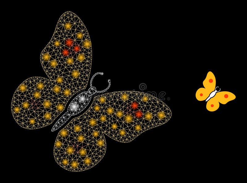 Vector Mesh Web Butterfly with Illuminated Wire Frame Flashes Stock ...