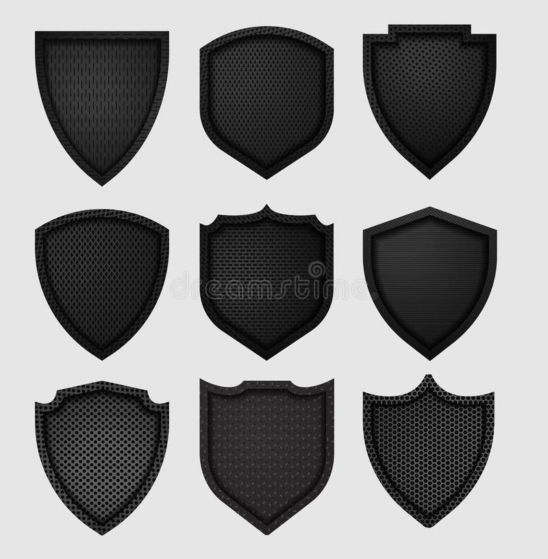 Vector Metal Shield with Dark Black Geometric Grid Carbon Fiber Texture ...
