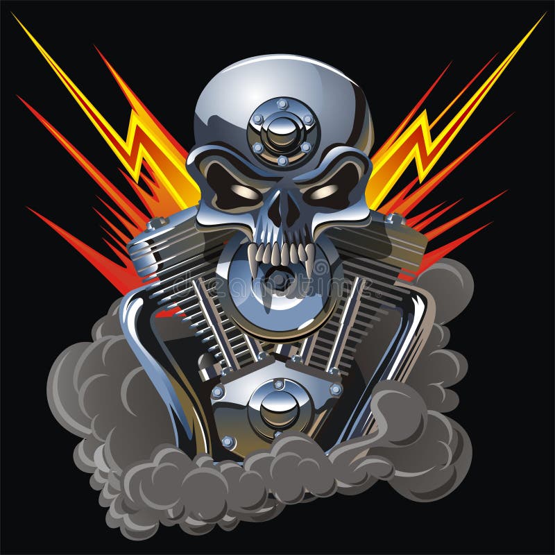 Vector Metall Skull with Engine Stock Illustration - Illustration of ...