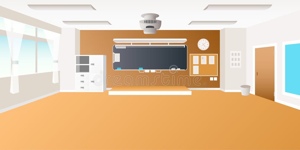 Vector Middle School Classroom Interior Empty Scene in Flat Style Stock ...
