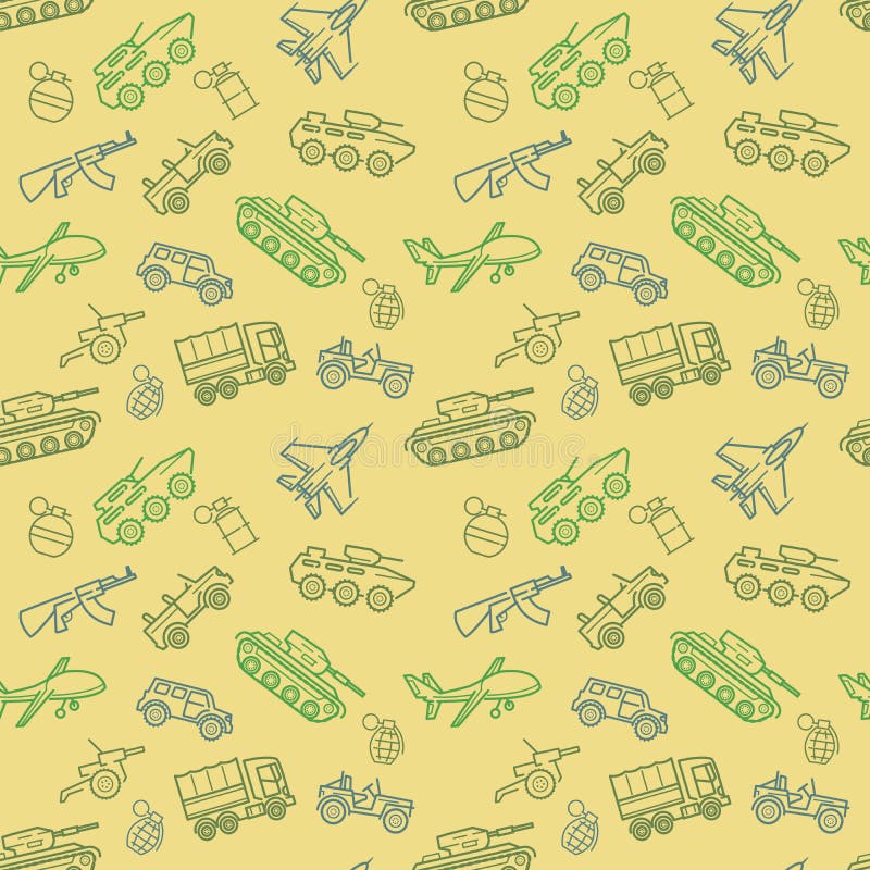 Vector Military Seamless Pattern with Transport and Weapon Stock Vector ...