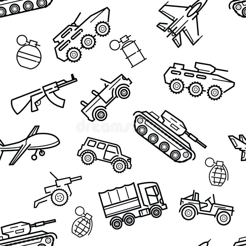 Vector Military Seamless Pattern with Transport and Weapon Stock Vector ...