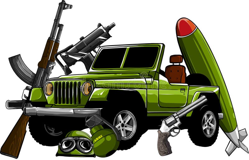 Vector Illustration Military Vehicle with Mounted Machine Gun Stock ...