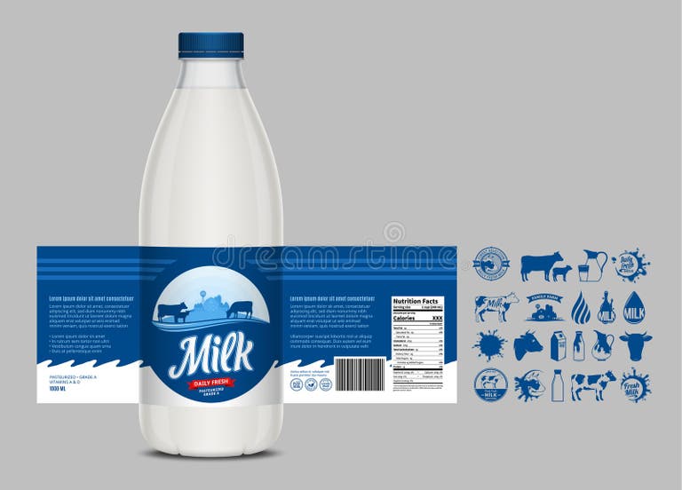 Vector Milk Label. Milk Bottle, Icons and Design Elements Stock Vector ...