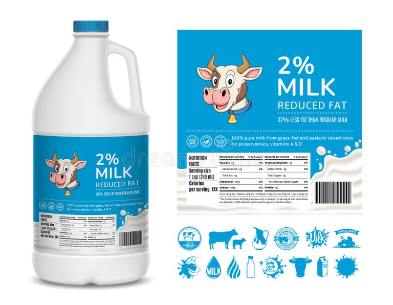Vector Milk Label and Milk Plastic Jug Design Template Stock Vector ...