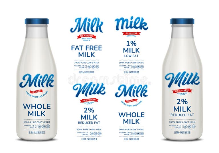 Vector Milk Labels and Milk Bottles Stock Vector - Illustration of ...