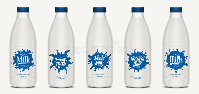 Vector Milk Plastic Bottles with Labels Stock Illustration ...
