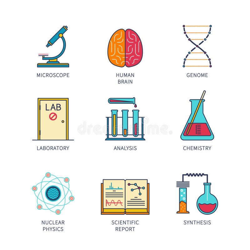Set of Vector Science Icons and Concepts in Mono Thin Line Style Stock ...