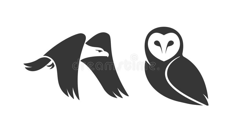 Vector Minimalist Bird Icons Featuring Hawk and an Owl. these Designs ...