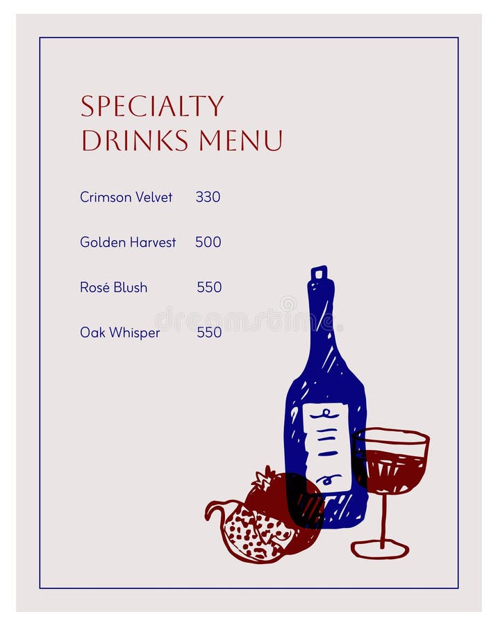 Vector Minimalist Drinks Menu Template with Wine Bottle and Glass ...