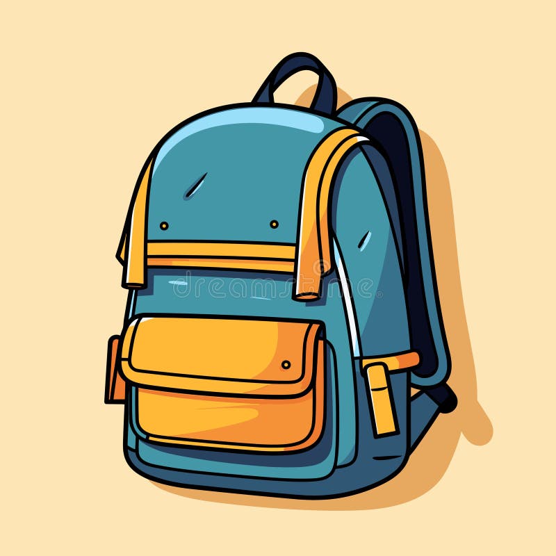 Vector of a Minimalist Flat Vector Icon of a Blue and Yellow Backpack ...